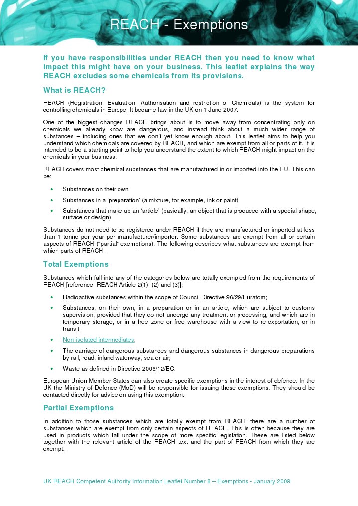REACH - Exemptions: Non-Isolated Intermediates | PDF | Fat | Fatty Acid