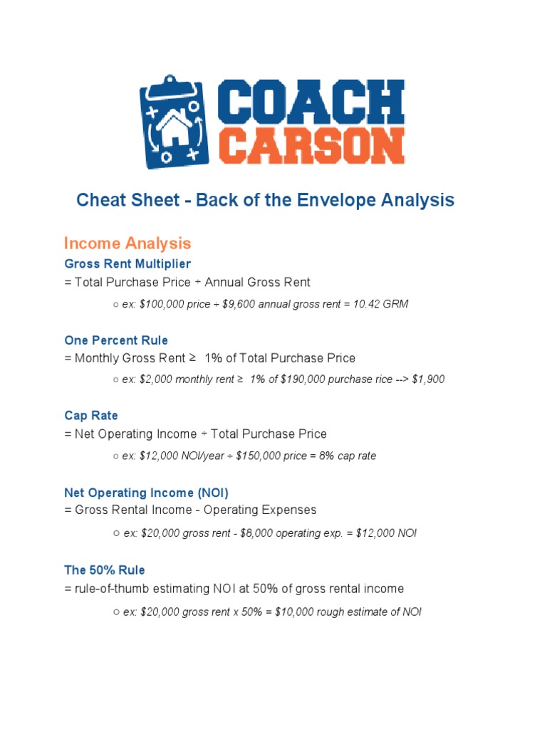 Cheat Sheet - Back of The Envelope Analysis | PDF