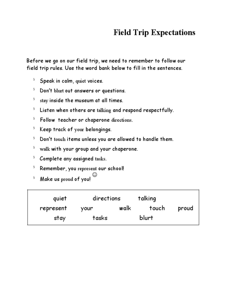 Essential Expectations for an Educational Excursion: Field Trip Rules ...