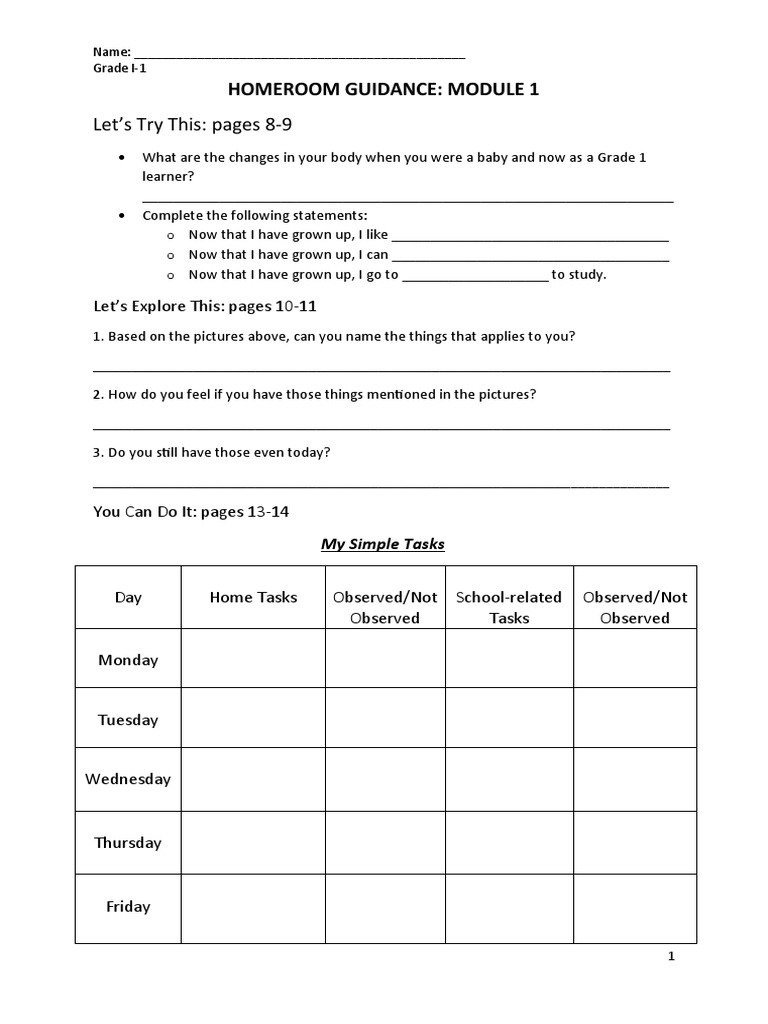 HOMEROOM GUIDANCE Module 1 | PDF | Behavior Modification | Learning