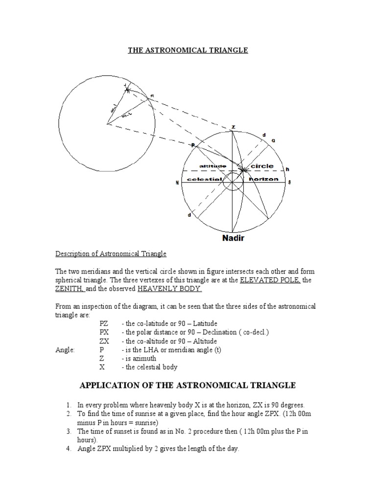 Application of The Astronomical Triangle | PDF | Horizon | Longitude
