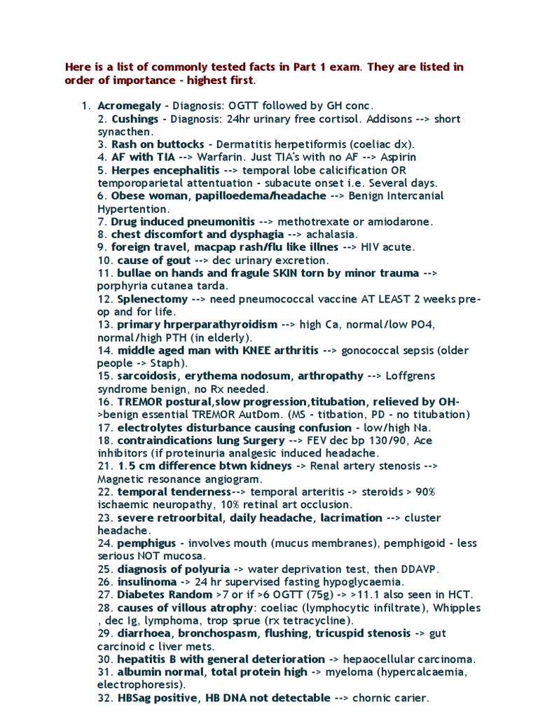 Here Is A List of Commonly Tested Facts in Part 1 Exam | PDF | Anemia ...