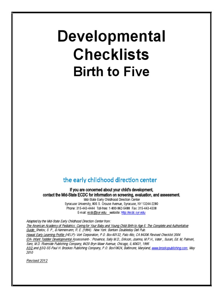 Developmental Checklists: Birth To Five | PDF | Toys | Imitation