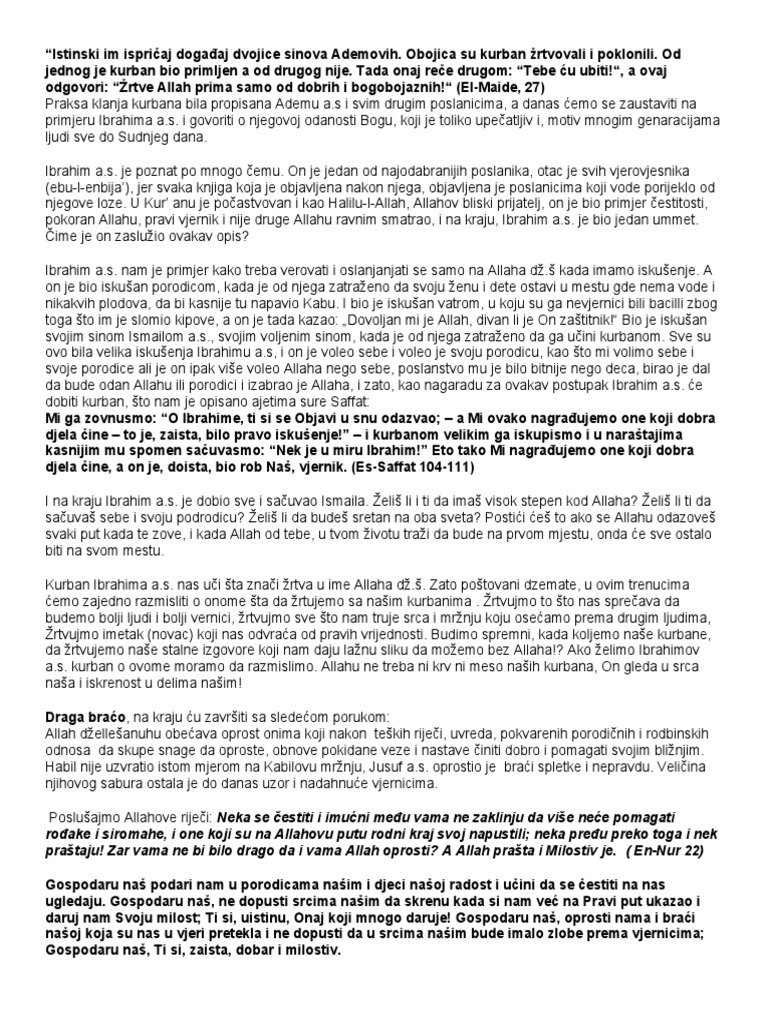 Kurban Bajramska Hutba 2019 | PDF