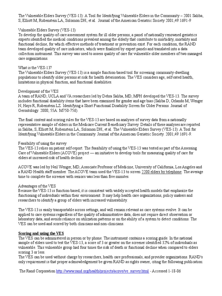 Scoring and Using The VES | PDF | Geriatrics | Survey Methodology