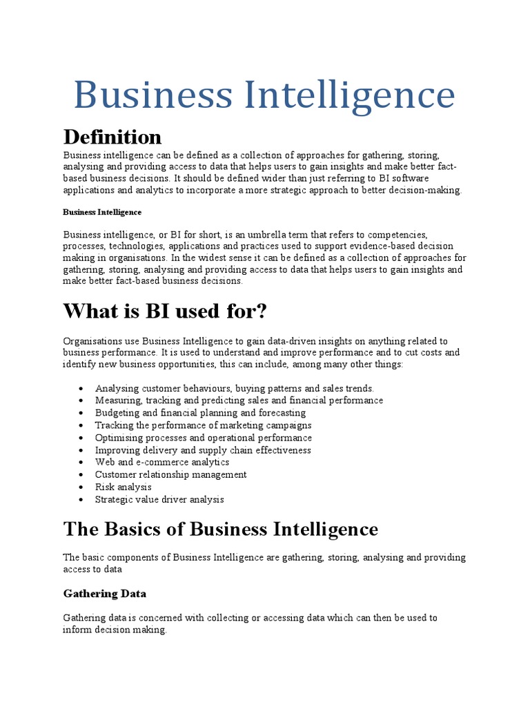 The Basics Of Business Intelligence Pdf Business Intelligence