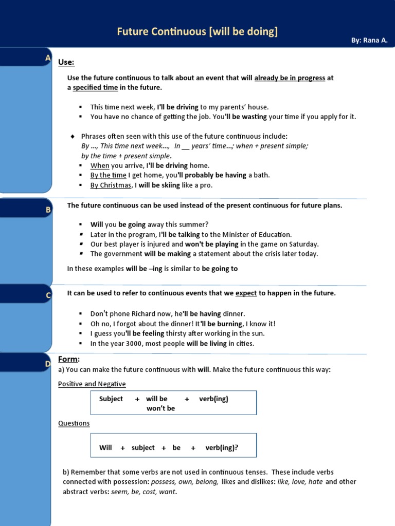 Future Continuous Explanation | PDF | Languages | Language Arts ...