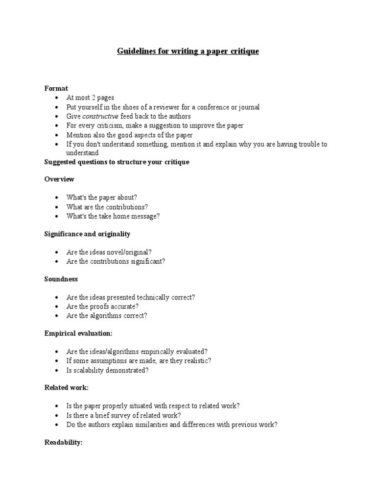 Guidelines For Writing A Paper Critique | PDF | Statistics | Methodology