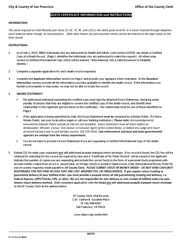 Application For Certified Copy of A Death Certificate - ACCDC | PDF ...