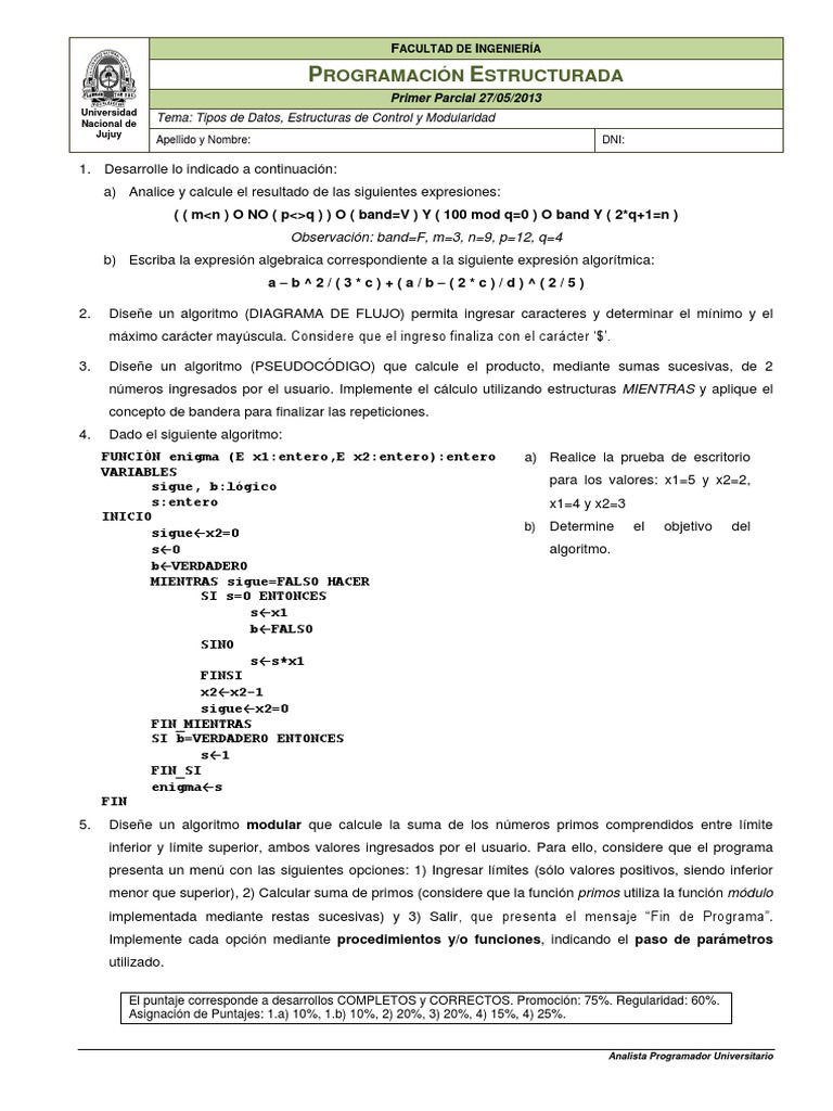 Examen Programacion Estructurada | PDF | Algoritmos | Función (Matemáticas)