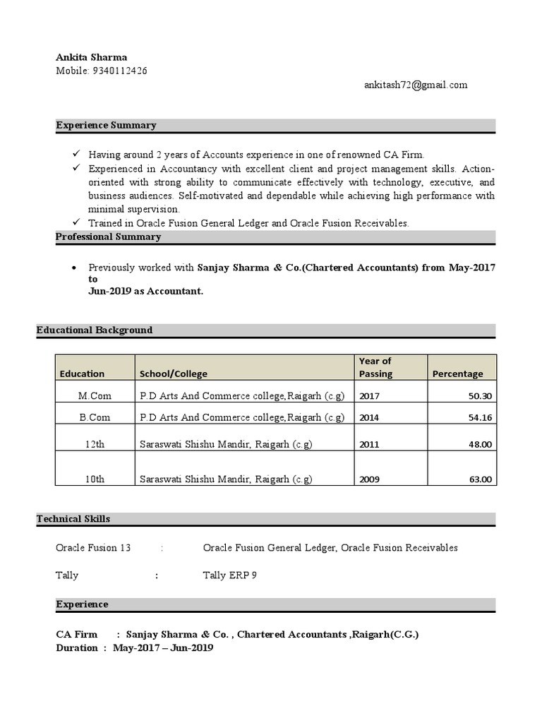 Resume - Ankita Sharma | PDF | Debits And Credits | Invoice