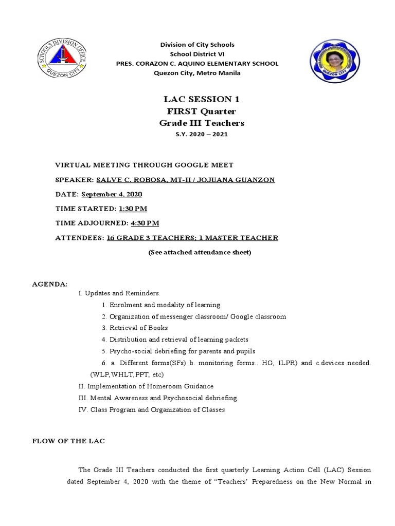 LAC Session 1 Minutes: Grade III Teachers | PDF | Learning | Behavior ...