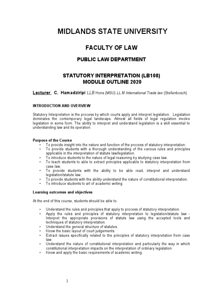 Updated Module Outline Statutory Interpretation | PDF | Statutory ...