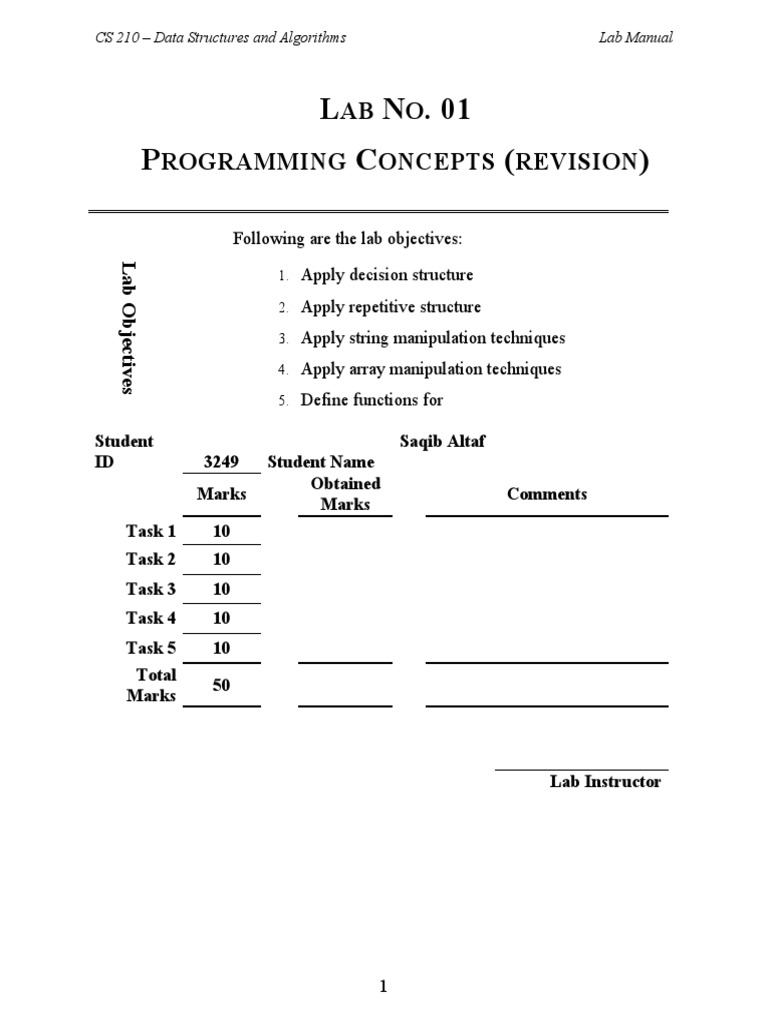 CS210 DSA Lab 01 | Download Free PDF | Array Data Structure | String (Computer Science)