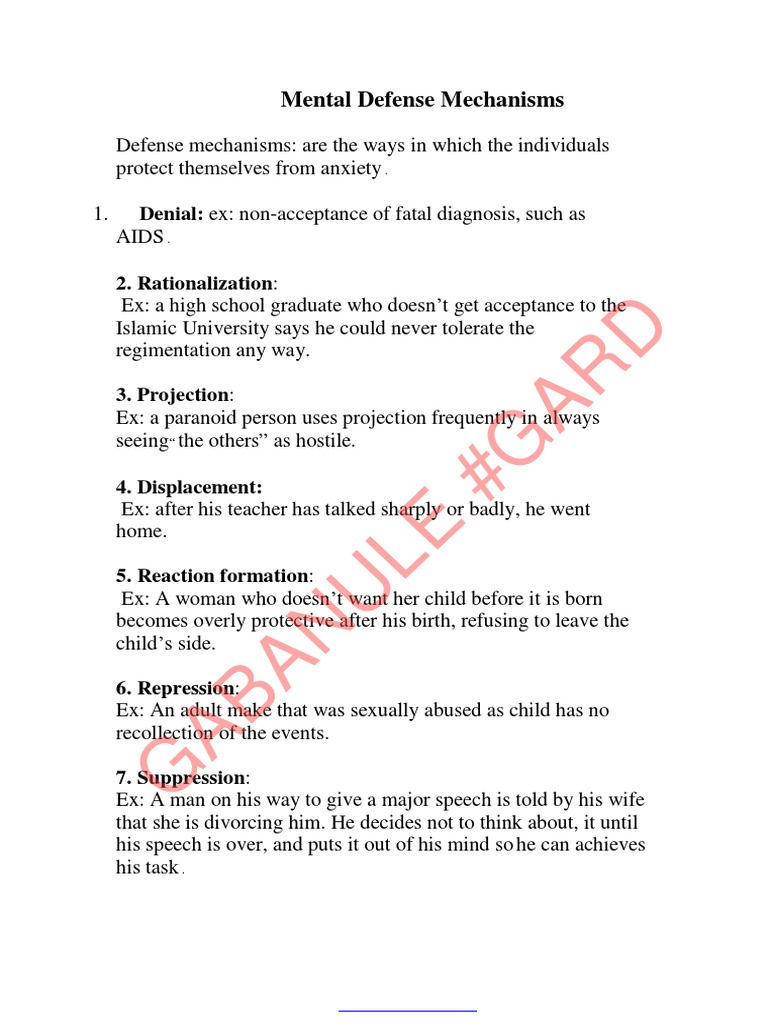 Mental Defense Mechanisms | PDF | Behavioural Sciences | Clinical ...