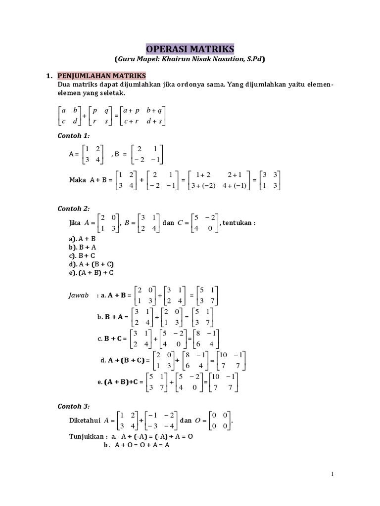 Operasi Pada Matriks | PDF