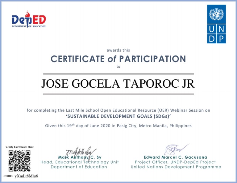 Sustainable Development Goals Certificate PDF | PDF