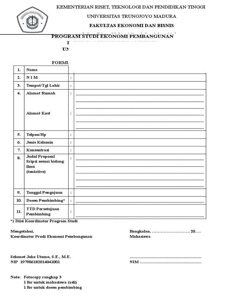 Formulir Pengajuan Judul Skripsi | PDF