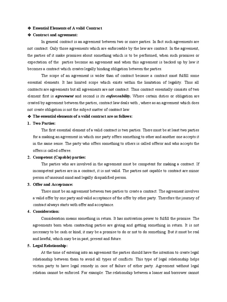 Essential Elements of A Valid Contract | PDF | Offer And Acceptance ...