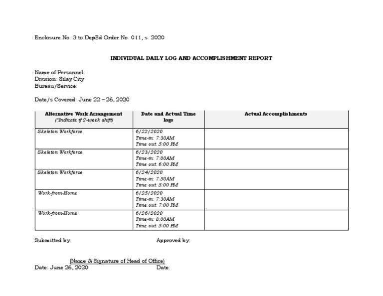 Individual Daily Log and Accomplishment Report | PDF