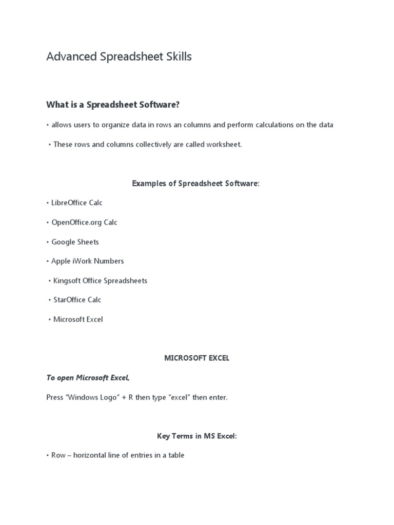 Advanced Spreadsheet Skills | PDF | Spreadsheet | Microsoft Excel