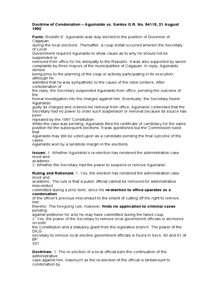 20.aguinaldo Vs Santos-Digest | PDF | Mootness | Common Law