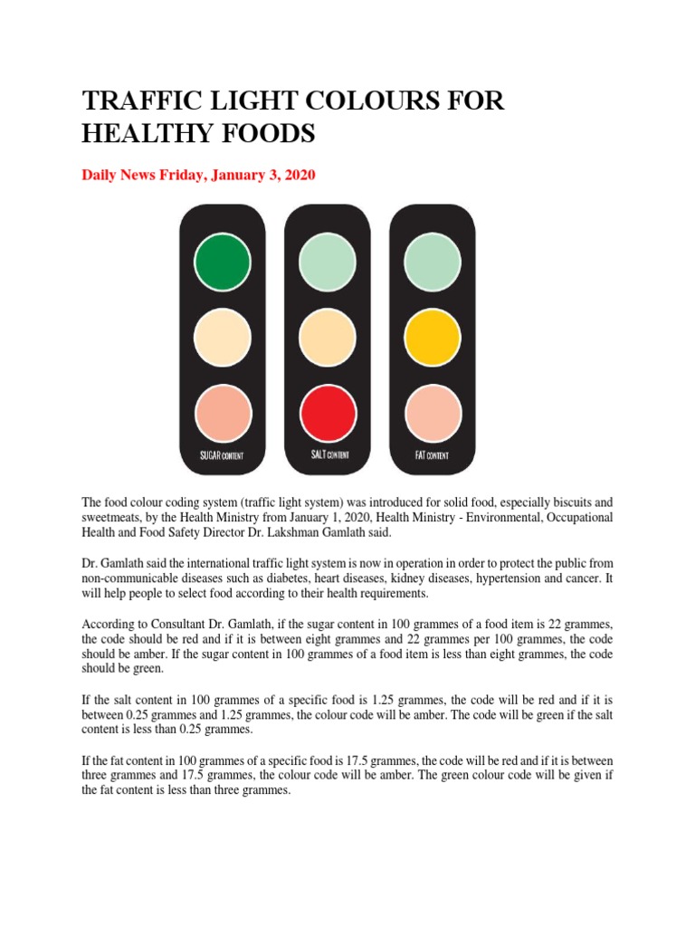 Traffic Light Colours For Healthy Foods | PDF | Sugar | Diet & Nutrition