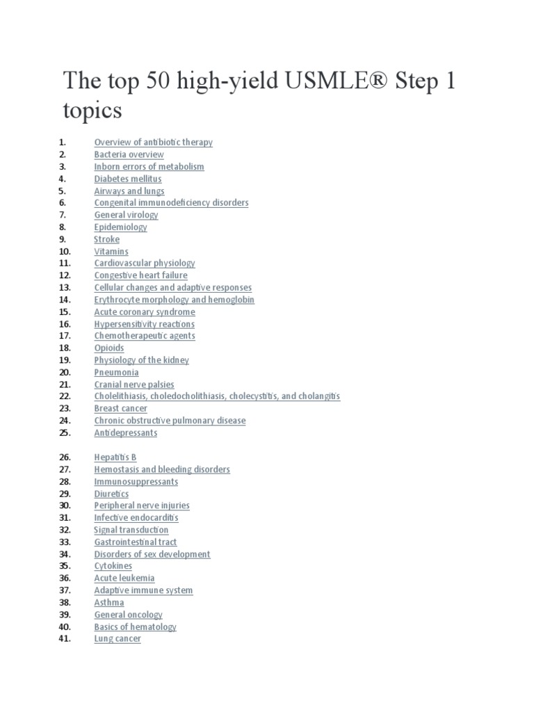 The Top 50 High-Yield USMLE® Step 1 Topics | PDF | Immunodeficiency ...