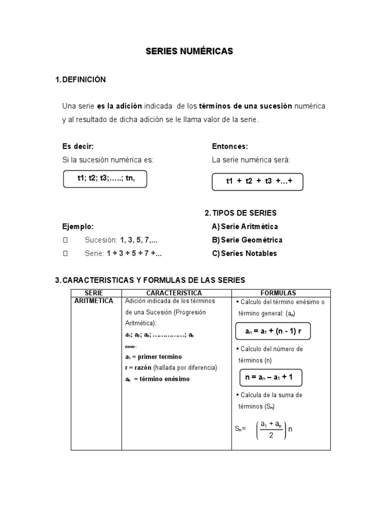 Series Numéricas: Definición y Tipos | PDF | Notación Matemática ...