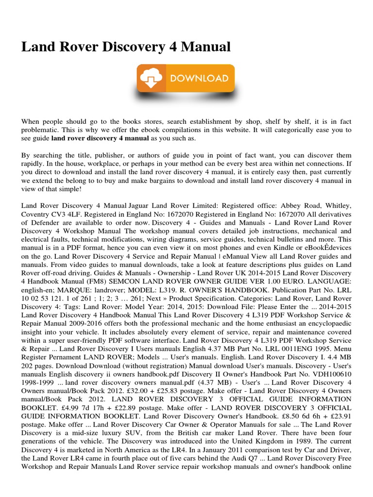 Land Rover Discovery 4 Manual PDF | PDF | Motor Vehicle Manufacturers ...