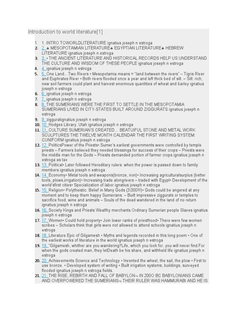 Introduction To World Literature | PDF | Israelites | Ancient Egypt