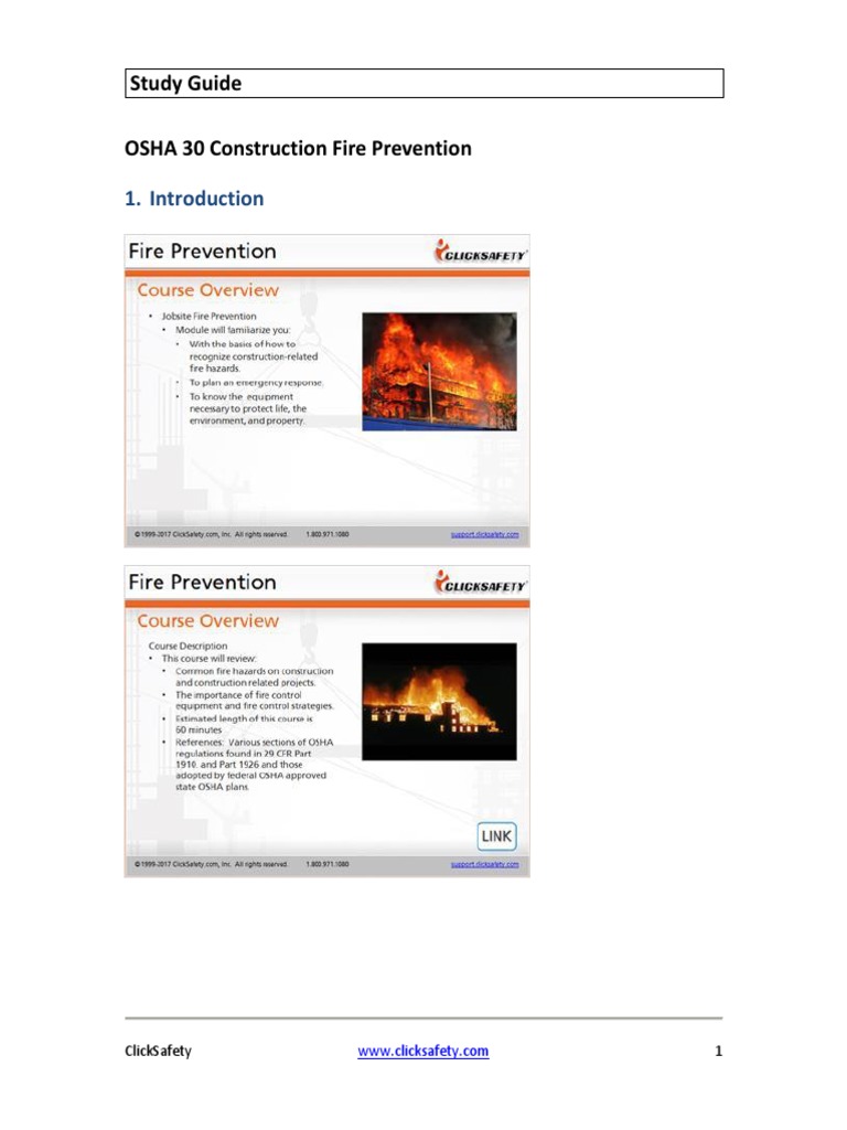 Study Guide Osha 30 Construction Fire Prevention: Clicksafety 1 | PDF ...