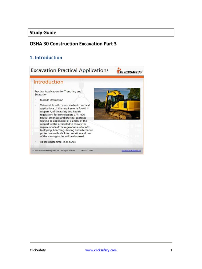 Study Guide Osha 30 Construction Excavation Part 3: Clicksafety 1 | PDF