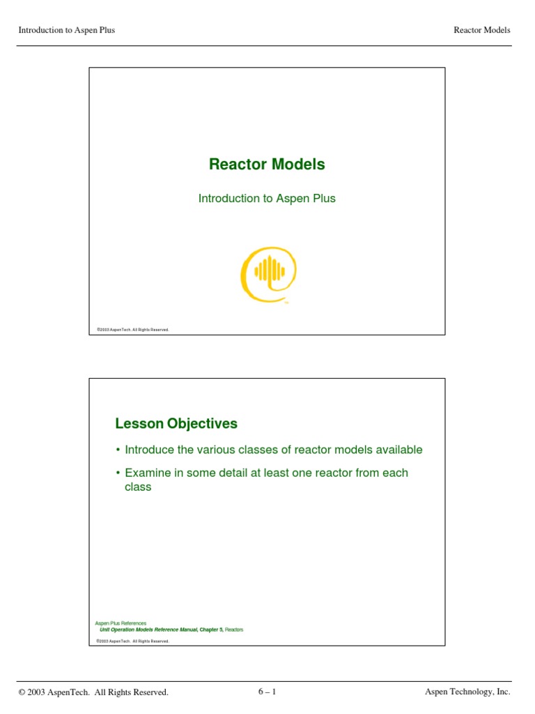 Reactor Models: Introduction To Aspen Plus | PDF | Chemical Reactor ...