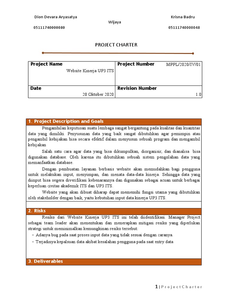Contoh Project Charter Website Kinerja | PDF