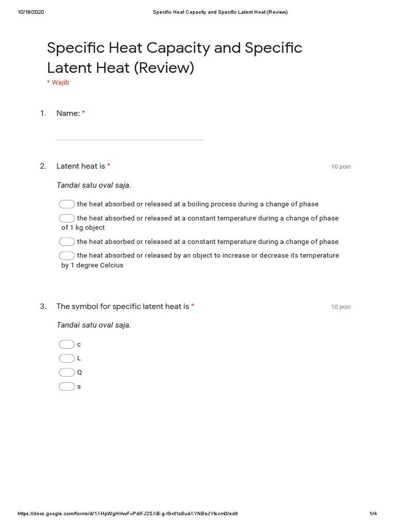 Specific Heat Capacity and Specific Latent Heat (Review) | PDF | Heat ...