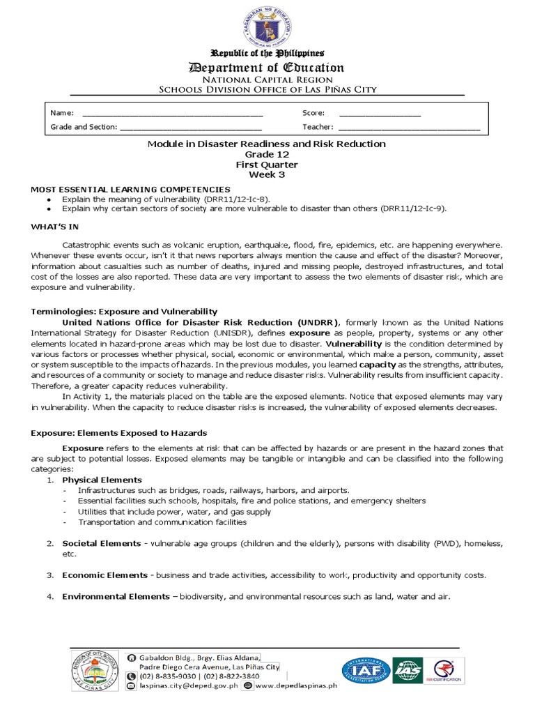 Department of Education: Module in Disaster Readiness and Risk ...