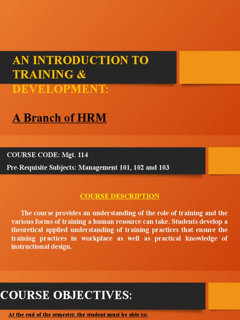 An Introduction To Training & Development:: A Branch of HRM | PDF ...