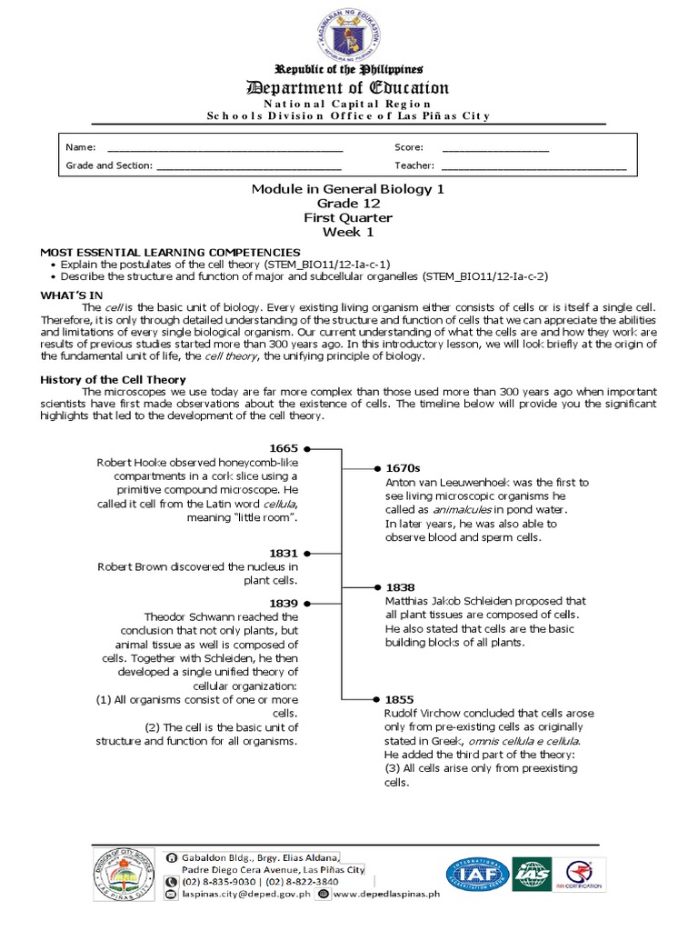 Department of Education: Module in General Biology 1 Grade 12 First ...