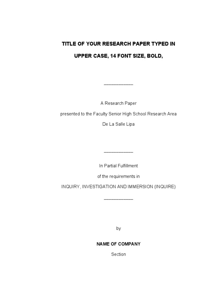 Title of Your Research Paper Typed in Upper Case, 14 Font Size, Bold ...