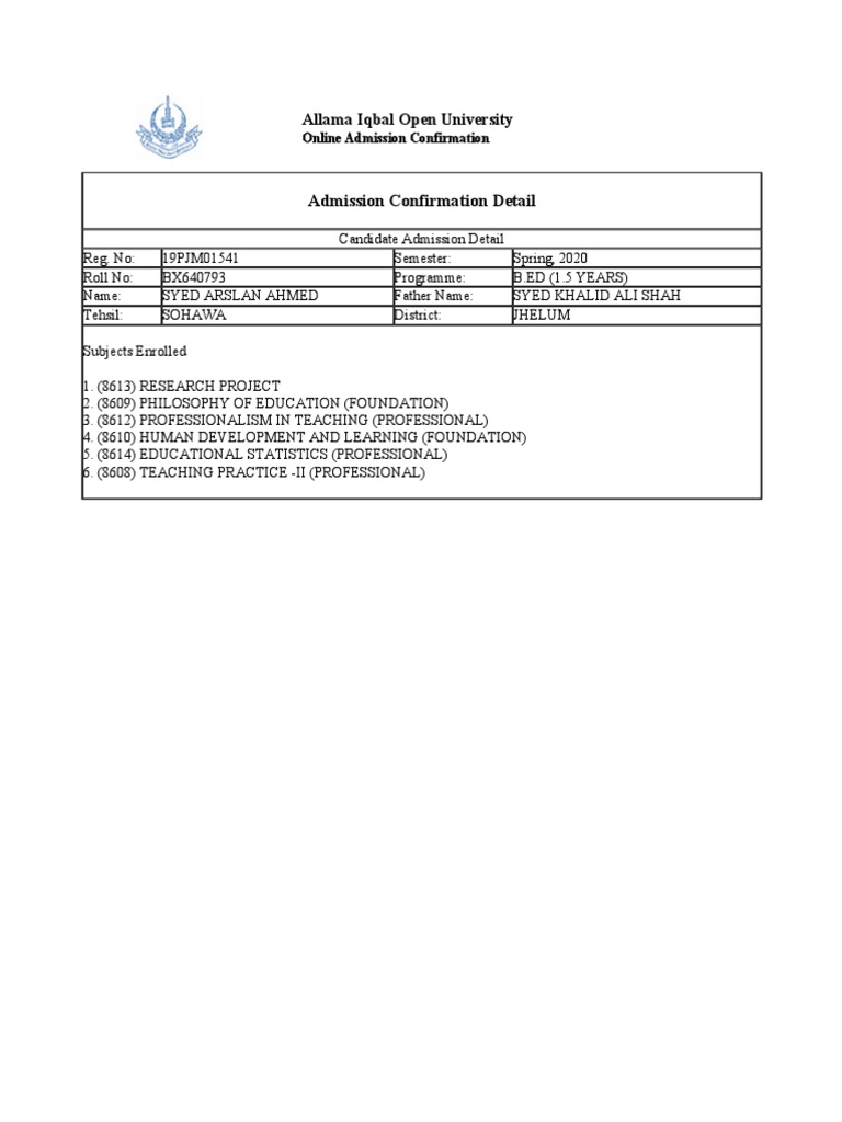 Print Admission Detail | PDF