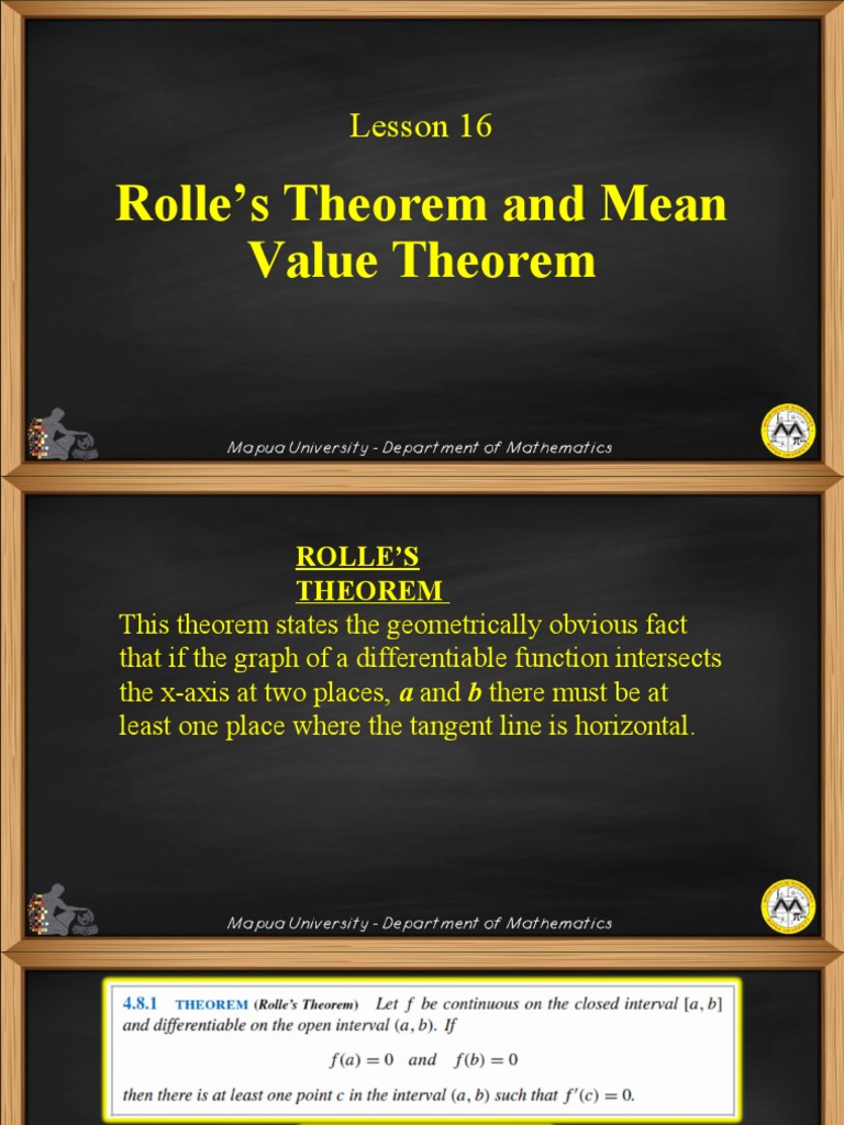 Lesson 16-Rolle's Theorem and Mean Value Theorem | PDF | Tangent | Slope