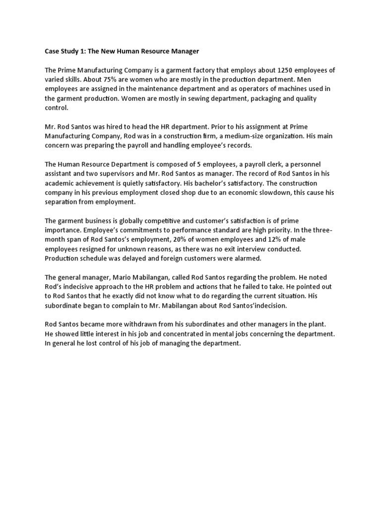 Case Study 1: The New Human Resource Manager | PDF