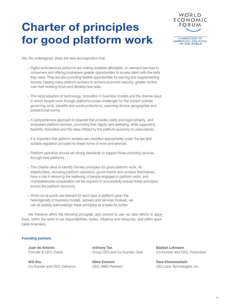 Charter of Principles For Good Platform Work: Founding Partners | PDF ...