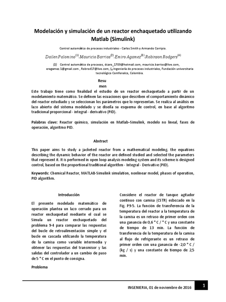 Simulación de Reactor Enchaquetado en MATLAB | PDF | Matemáticas ...