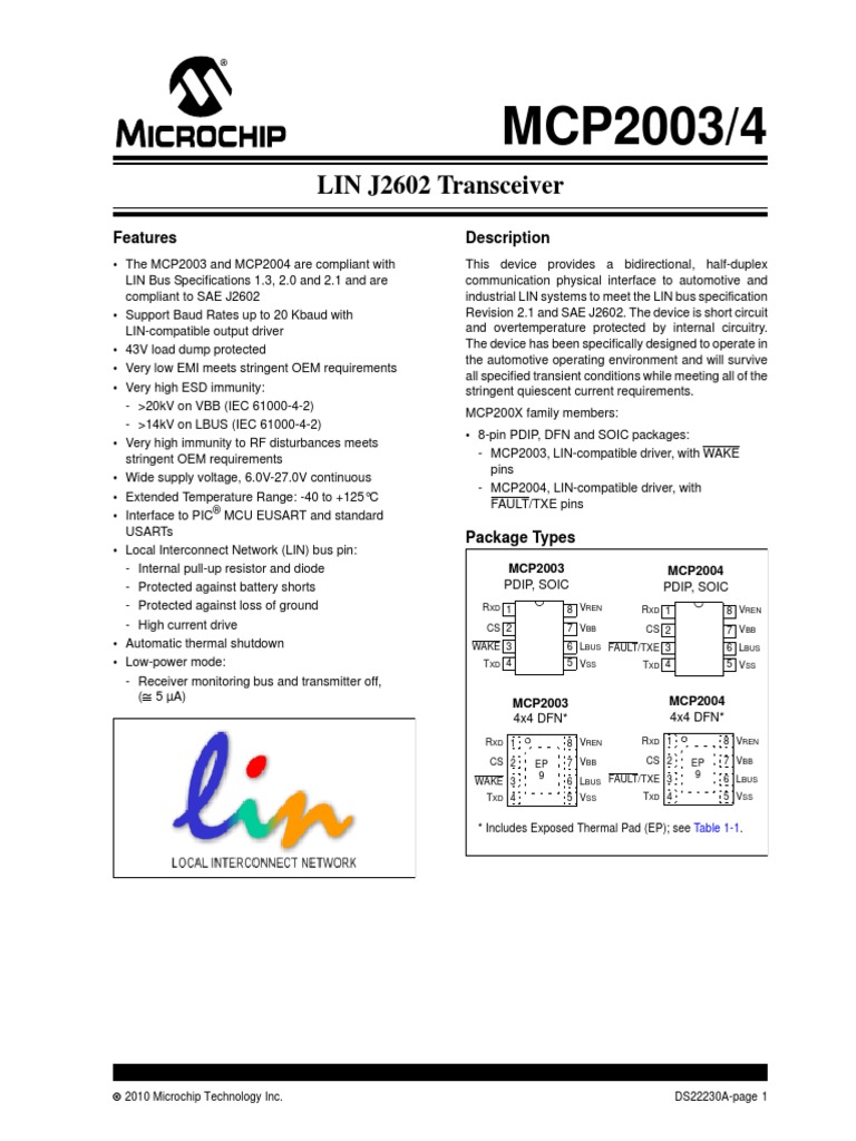 LIN J2602 Transceiver: Features Description | PDF | Electrostatic ...