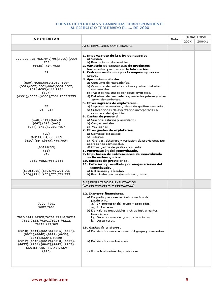 Estructura Cuenta Perdidas y Ganancias Modelo Normal PDF | PDF ...