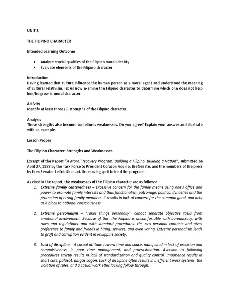 Analyzing the Filipino Character Traits | PDF | Philippines ...