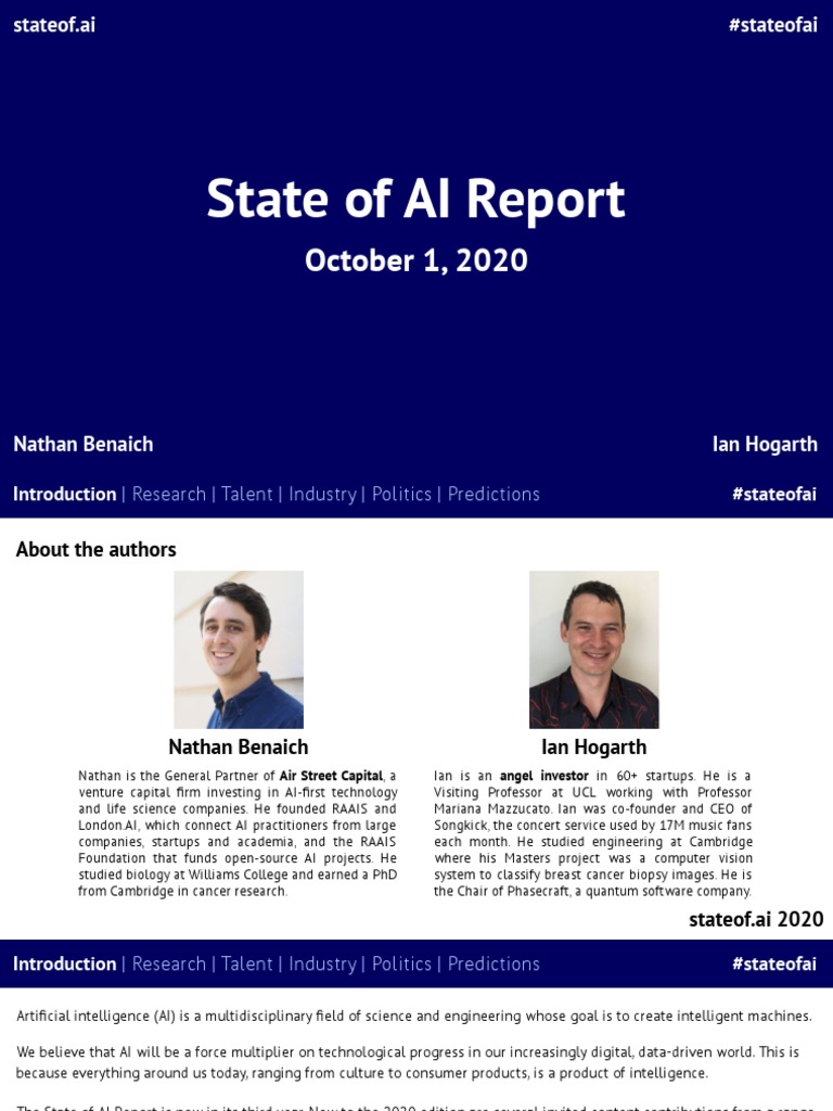 State of AI Report 2020 Overview | PDF | Deep Learning | Computer Vision
