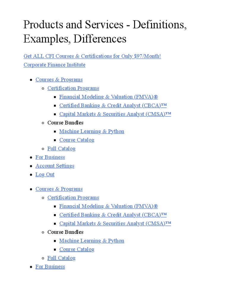 Products and Services - Definitions, Examples, Differences | PDF ...